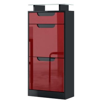 Vladon Schuhschrank Schuhkipper Fiesta V2, Korpus in Schwarz matt/Front in Bordeaux Hochglanz mit Absetzungen in Schwarz Hochglanz