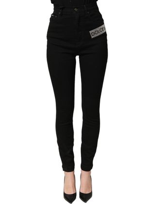 Dolce & Gabbana Womens Black Grace Rhinestone Highwaist Denim Jeans Cotton Elastane Clothing