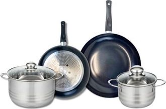 Fackelmann ELO 9732250 Batterie de cuisine 4 pièces, Ensemble de 2 Poêles de cuisson 24 et 28 cm et 2 faitouts 16 et 20 cm Elo Prima Brillant, inox, induction, N