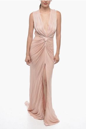 Costarellos Draped Lurex Maxidress with Cut-out Detail size 38