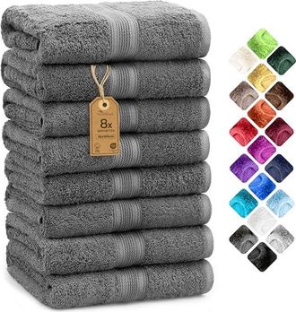 NatureMark Lot de 8 Serviettes &agrave; Main - 100% Coton - Serviettes Absorbantes et Durables, Taille 50&times;100 cm, Gris Antracita