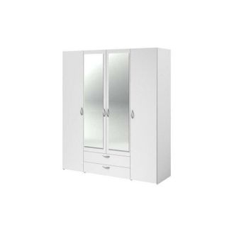 Parisot Armoire VARIA - D&eacute;cor blanc - 4 portes battantes + 2 miroirs + 2 tiroirs - L 160 x H 185 x P 51 cm - PARISOT