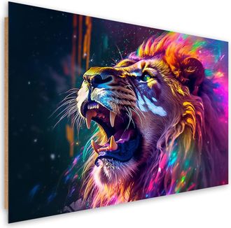 Feeby Bilder Löwe Neon Abstrakt 90x60 cm 1 tlg Schlafzimmer Modern Deco Panel MDF Kunstdruck Wand Bild Wanddeko Design Wohnzimmer Büro Flur Hotel Spa Tier N