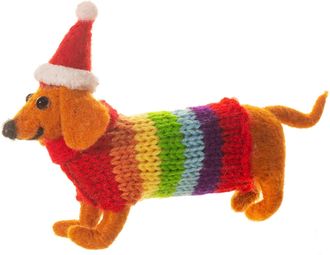 Sass & Belle Filzwurst Hund mit Regenbogenpullover