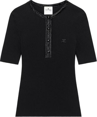 Courr&egrave;ges Vinyl-trim Ribbed-knit T-shirt