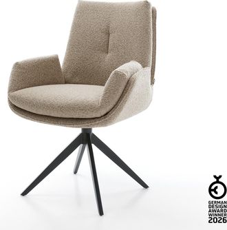 DELIFE Drehstuhl Clea-Flex Boucl&eacute; Schlamm Kreuzgestell breit Schwarz 360&deg; drehbar Wippfunktion, Esszimmerst&uuml;hle