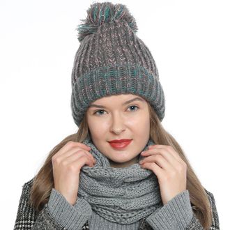 DonDon Loop Schal Damen Winter Schlauchschal Winterschal Wollschal warm und weich hellgrau