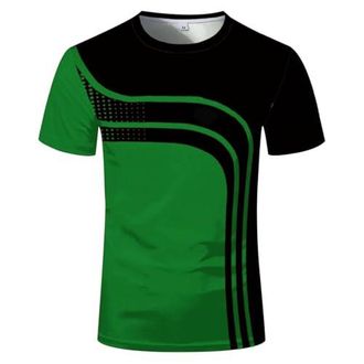Generic T-shirt pour homme avec motif blocs de couleur, col rond, manches courtes, haut d&eacute;contract&eacute;, vert, 3XL