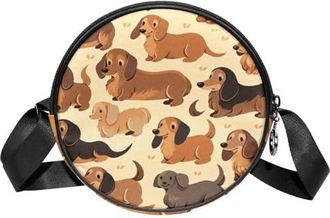 Generic Petit sac &agrave; bandouli&egrave;re circulaire pour femme, motif teckel avec fermeture &eacute;clair, bretelles r&eacute;glables, sac &agrave; main rond d&eacute;contract&eacute; pour femmes et fil