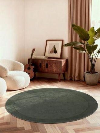 Villeroy & Boch Wollteppich Kari Rund - Weicher Natur Wohnzimmerteppich mit Bord&uuml;re, Handgemacht & Nat&uuml;rlich, Modernes Design f&uuml;r Wohnzimmer, Schlafzimmer, Esszimmer,