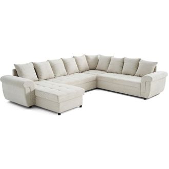 Best Mobilier Bestmobilier - Henry - canap&eacute; panoramique convertible - avec coffre - en velours c&ocirc;tel&eacute; - 7 places - beige