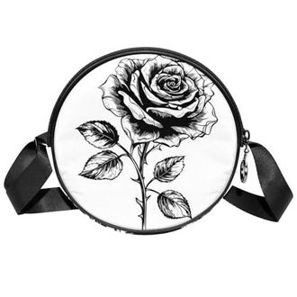 Generic Sac &agrave; bandouli&egrave;re Circle pour femme, petit sac &agrave; bandouli&egrave;re noir et blanc avec fermeture &eacute;clair, bretelles r&eacute;glables, sac &agrave; main rond d&eacute;contract&eacute; pou