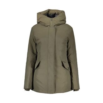Woolrich Femme, Vestes, Vert, Taille: 44 FR Veste &agrave; Capuche en Coton Vert avec Logo