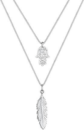 Elli Collier Femme Pendentifs Plume Main Hamsa avec Cristal en Argent Sterling (925/1000)