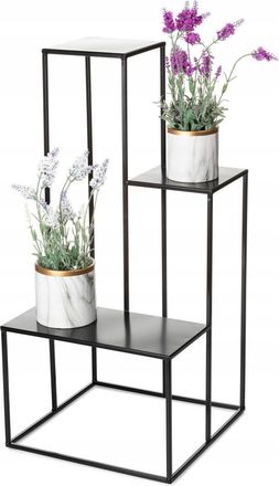 HowHomely 3-stufige Metall Blumentreppe - Schwarz Pflanzentreppe 85 cm Hoch - Blumenregal mit 2 kleineren und 1 breiteren Platte - Blumenst&auml;nder f&uuml;r die Innende