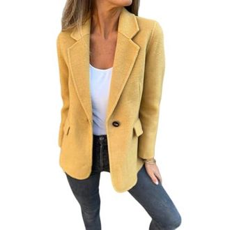 Generic Blazer pour femme - Couleur unie - Blazer d&eacute;contract&eacute; - Veste de travail habill&eacute;e &agrave; simple boutonnage, jaune, XXL