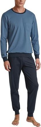 CALIDA Relax Essentials Pyjama à Poignets pour Hommes, en 100% Coton Bio, Pantalon avec Ceinture élastique recouverte de Tissu