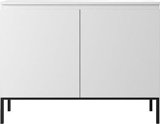 Selsey Kommode Schrank Aufbewahrungsschrank 100 cm 2 Türen 4 Fächer Weiß Schwarze Beine Bemmi