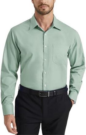 Hisdern Chemise Vert Sauge à Manches Longues pour Hommes Chemise Habillée en Fibre de Bambou Coupe Régulière Chemise sans Repassage avec Poche,2XL