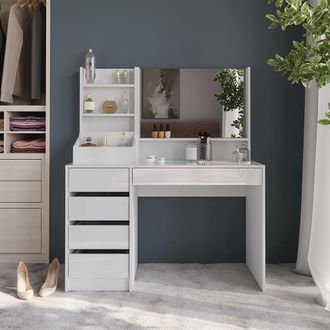 Vicco Schminktisch Sherry, Weiß/Weiß Hochglanz, 119.8 cm 3 Teile