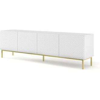 AC-D&eacute;co Mobile Ravenna C Diamond Mdf Hg Porta Tv 4d 200 Bianco Opaco Lucido Cornice Oro