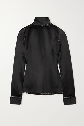 Dries Van Noten Bluse Aus Duchesse-seidensatin Mit Kristallen Und Stehkragen Zum Binden - Schwarz