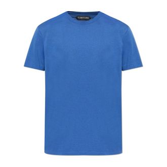 Tom Ford Homme, Tops, Bleu, Taille: 3XL T-shirt &agrave; col rond en coton et lyocell