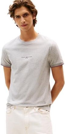 Tommy Hilfiger T-Shirt Manches Courtes Homme Logo Tipped Col Ras-du-Cou, Gris (Light Grey Heather), XL