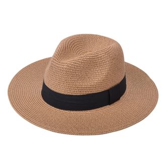 Dreshow Damen Panama Hut Breiter Krempe Stroh Sommer Fedora Strohhut Panama Aufrollen Hut Strand Rollbar UV Sonnenhut UPF 50 +