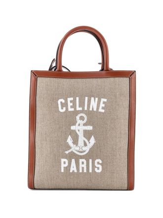 Celine sac cabas Vertical Cabas en toile imprim&eacute;e et cuir petit format - Marron