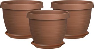 Scheurich 3er Set Blumentöpfe Country Star 40 mit Untersetzern, rund, aus Kunststoff Farbe: Terracotta, 39 cm Durchmesser, 30 cm hoch, 21,5 l Vol