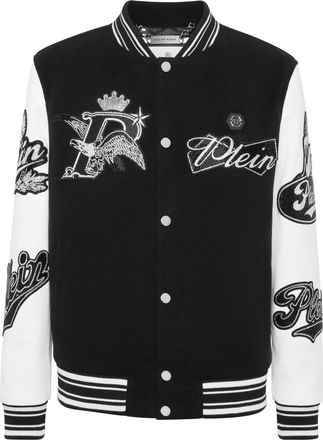 Philipp Plein Varsity Bomber With Leather Sleeves Crystal Eagle