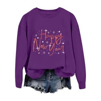 Generic Sweathirts Sweathirts pour femme Happy New Year 2026 Chemises de Noël pour fête de vacances T-shirt familial Nouvel An Tops Sweatshirt pour femme, vio