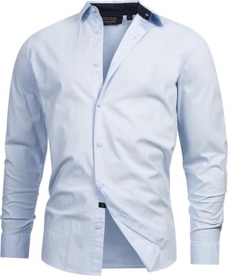 Indicode Herren INKamby Hemd einfarbig aus 97% Baumwolle | Herrenhemd für Männer Sky Way, XXL