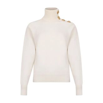 Balmain High-Neck Coin-Button Sweater - - Knitwear - Damen - Wei&szlig; - 2XS