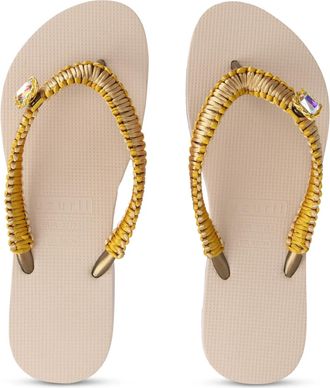 UZURII Slipper & Pantoletten - flip flop Taupe Macrame Switch - Gr. 37_38 - in Creme - f&uuml;r Damen
