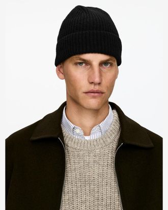 Arket Rippstrick-Beanie Aus Wollmischung -Schwarz