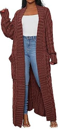 Generico Veste longue en tricot fin pour femme avec col en V et col en V Style doudoune pour femme Automne et Hiver Couleur unie Manteaux Ouverts sur le devant