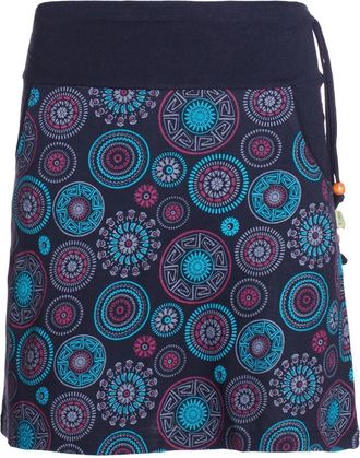 vishes Alternative Bekleidung - Damen Mini-Rock Baumwolle Mandala-Muster extra breiter Bund mit Kordel-Zug mit Taschen schwarz 44