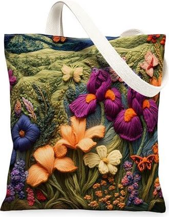 Generic Sac fourre-tout en toile avec motif diris printaniers pour le shopping, 33 x 38 cm, sac d&eacute;picerie r&eacute;utilisable pour femme, motif floral, d&eacute;coration ca