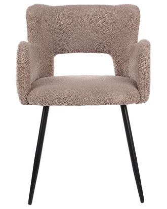 Beliani Polsterstuhl 2er Set Boucl&eacute; braun mit Armlehnen Schwarze Metallbeine Sanilac