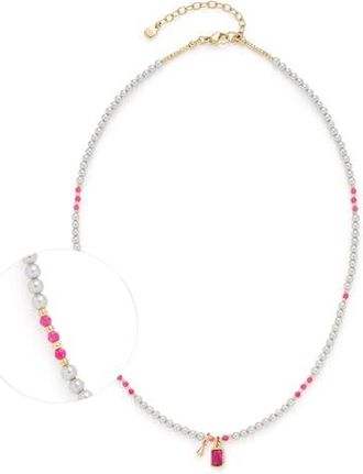 Leonardo Collier Ciao Pinky - Collier court de perles en acier inoxydable doré - Perles dimitation grises et de verre en rose vif - 42-47 cm de longueur - Bijo