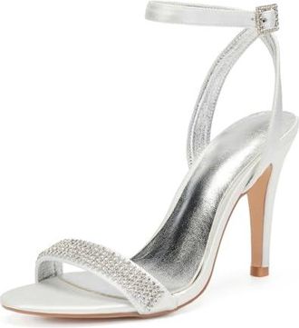 Generic Satin Chaussures De Mariage Femme Open Toe Et&eacute; Talon Mari&eacute;e Soir&eacute;e Stylet Talons 10.5Cm,Ivoire,36 EU