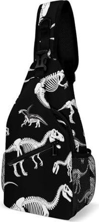 Generic Sacoche Homme Bandouliere Cr&acirc;ne de dinosaure noir dr&ocirc;le Multifonction Sac Bandouli&egrave;re Polyester Crossbody Bag pour Homme Femme Randonn&eacute;e