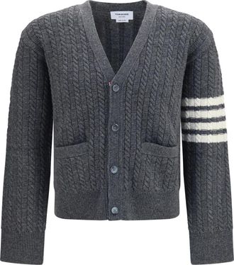Thom Browne Merino-Woll-Cardigan mit 4-Bar-Intarsien-Anker - - Knitwear - Herren - Grau - XL