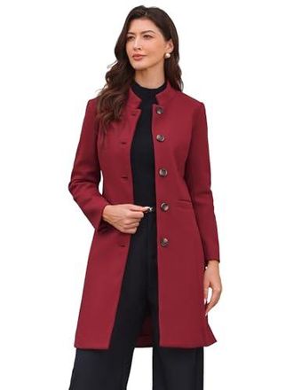 Allegra K Manteau dhiver &agrave; col montant pour femme &agrave; simple boutonnage mi-long, rouge fonc&eacute;, M