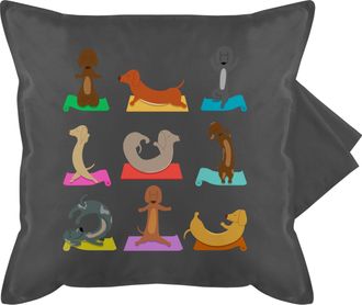 Shirtracer Kissenbezug - Hunde - Kissen - Dackel Yoga Dackel Lustig - 50 x 50 cm - Grau - hund kissenhülle geschenk für hundebesitzer dackelmotiv kissenbezüge mi