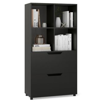 Giantex B&uuml;cherregal mit 4 F&auml;chern & 2 Schubladen, 70 x 33,5 x 130 cm, Standregal mit Kippschutz, freistehendes Aufbewahrungsregal f&uuml;r Wohnzimmer, B&uuml;ro & K&uuml;che