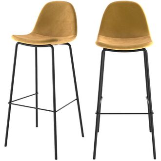 Rendez-Vous D&eacute;co Rendez-vous D&eacute;co - Lot de 2 chaises de bar en velours jaune 75 cm - henrik