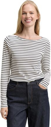 Tom Tailor Damen 1047730 Langarmshirt mit Streifenmuster, 38585-Offwhite Navy Tee Stripe, 3XL